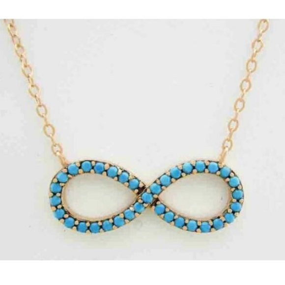 Jewelry | Genuine Turquoise Infinity Necklace 925 Silver Rose Tone ...